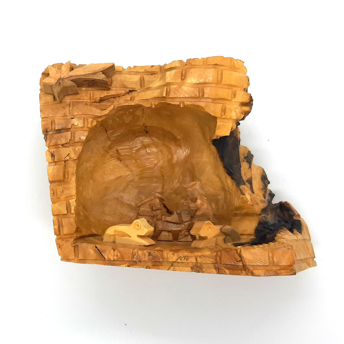Hand Carved Small Olive Wood Cave Nativity Scene With Star From Bethle ...