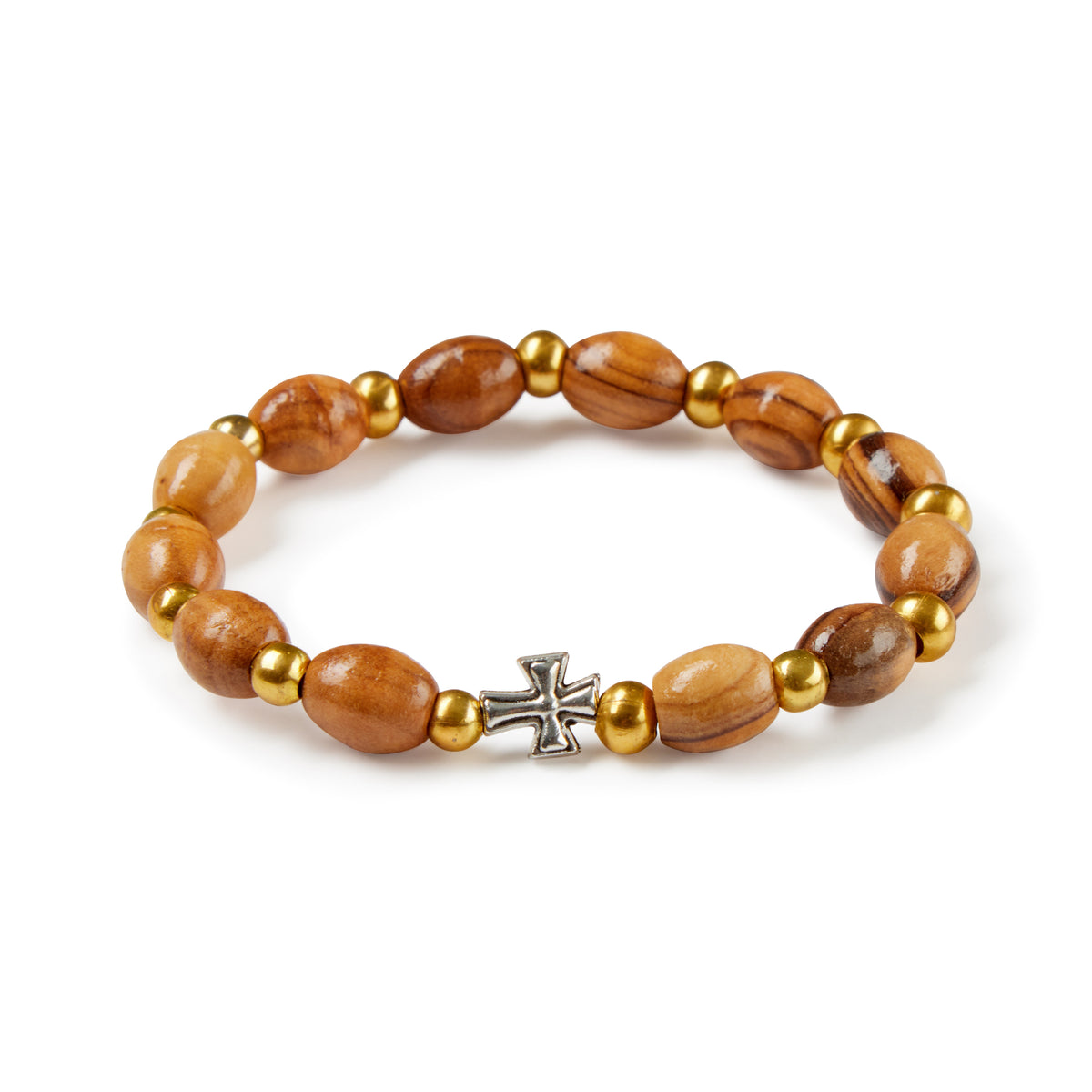 Handmade Olive Wood Bead Bracelet With Silver Cross – From The Olive Tree