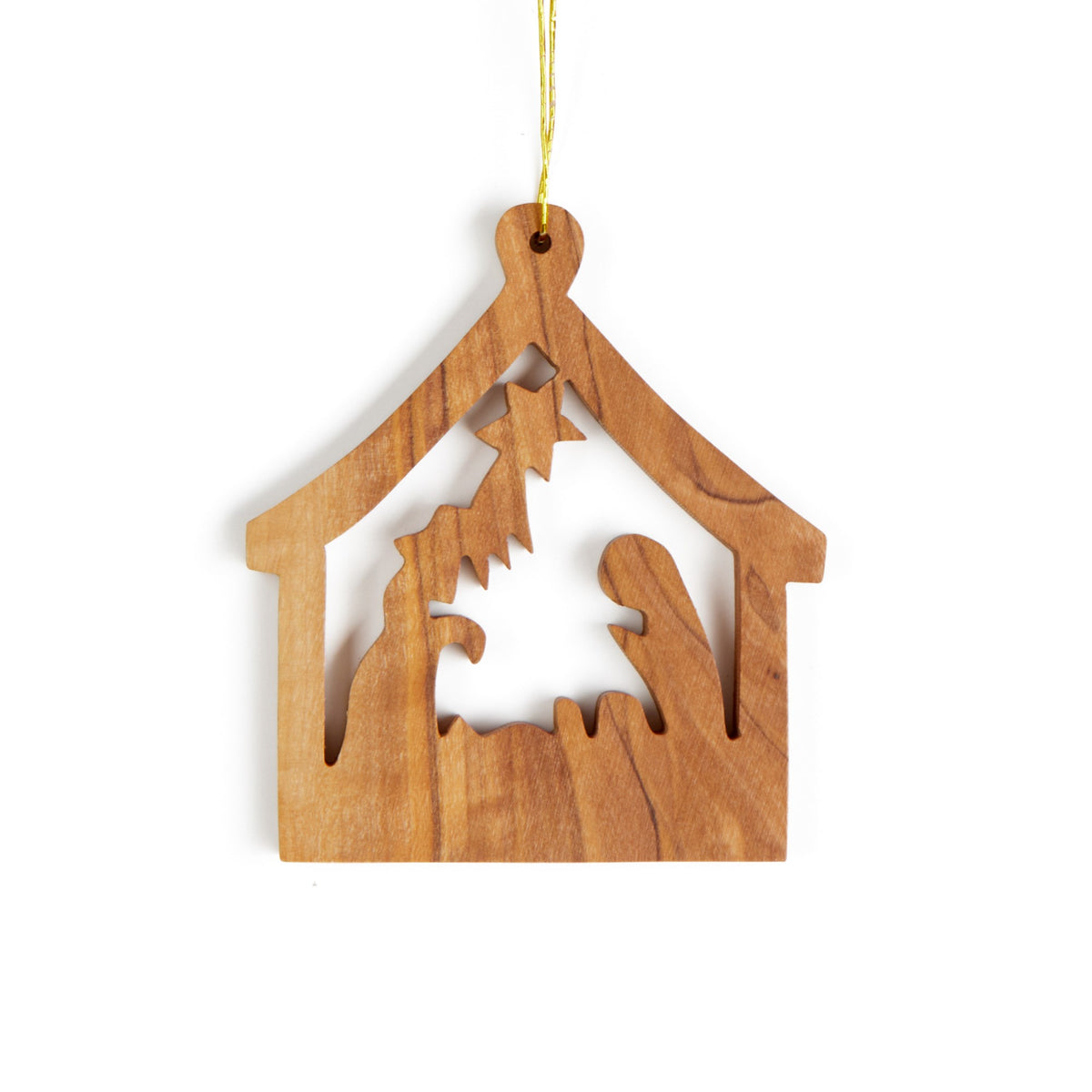 Nativity Scene In Stable Christmas Tree 2D Decoration Made From Olive ...